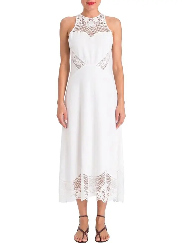 TWINSET Midi Dress In Linen Blend - White