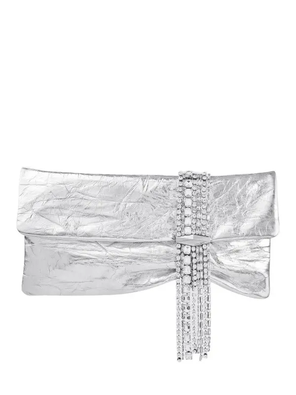 JIMMY CHOO Zandra Laminated Leather Clutch With Jewel Fringes And Rhinestones - Silver