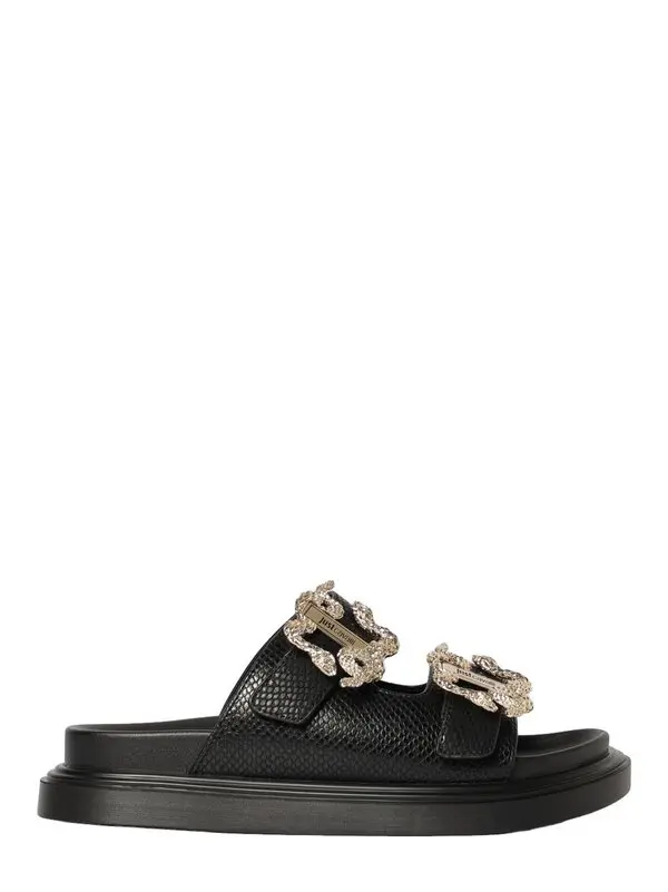 Just Cavalli Python Print Faux Leather Sandal - Black