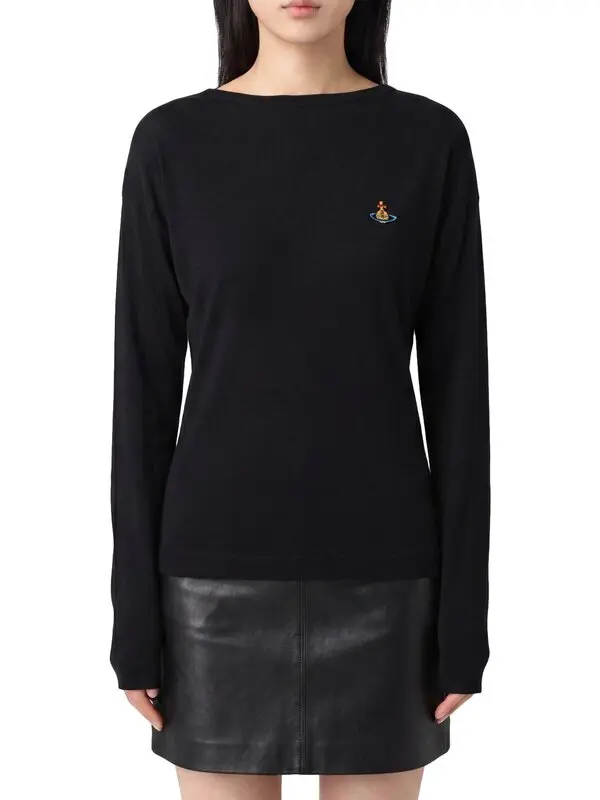 VIVIENNE WESTWOOD Slim Fit Stretch-viscose T-shirt With Embroidered Orb Logo - Black