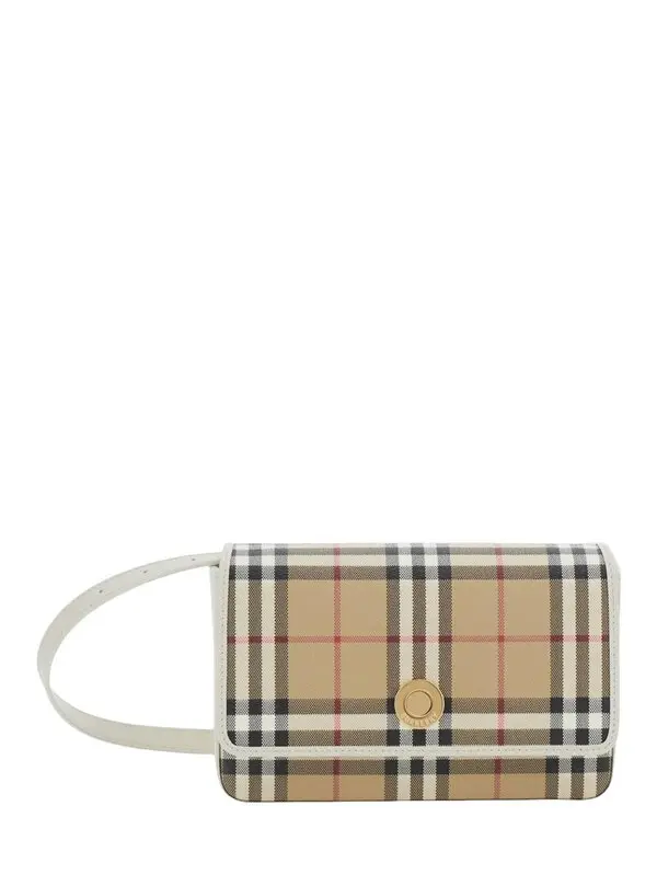 Burberry Mini Hampshire Crossbody Bag In Vintage Check Canvas - Beige