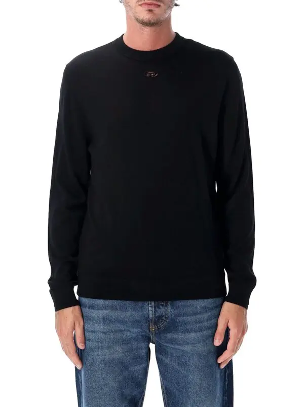 DIESEL® Wool Crewneck Sweater With Carved Oval D Logo - Black