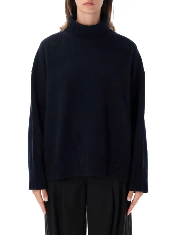 Soeur Merino Wool Turtleneck Sweater With Dropped Shoulders And Ribbed Trims - Blue