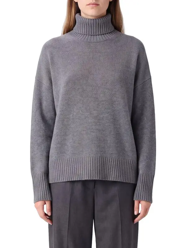 Soeur Merino Wool Turtleneck Sweater With Dropped Shoulders And Ribbed Trims - Grey