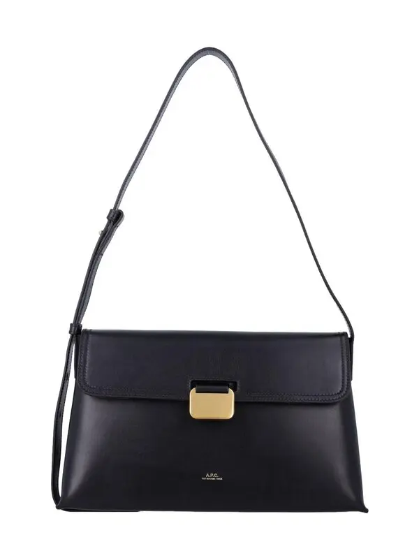 A.p.c. Simone Shoulder Bag In Smooth Cowhide Leather With Adjustable Strap - Black