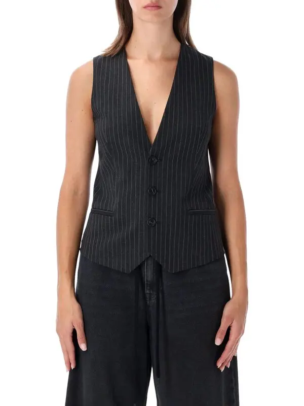 MAISON MARGIELA Pinstriped Tailored Vest In A Slim Fit Wool Blend - Grey