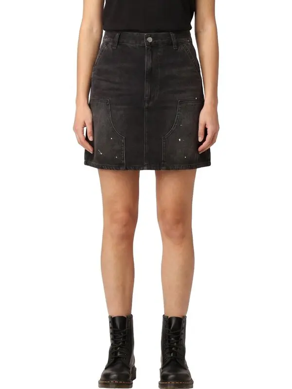 Carhartt Work In Progress High-waisted A-line Mini Skirt In Cotton Denim - Grey
