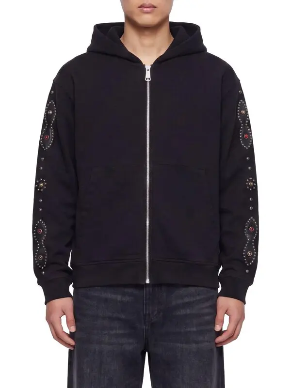 HTC LOS ANGELES Zip-up Cotton Hoodie With Stud Embellishments - Black
