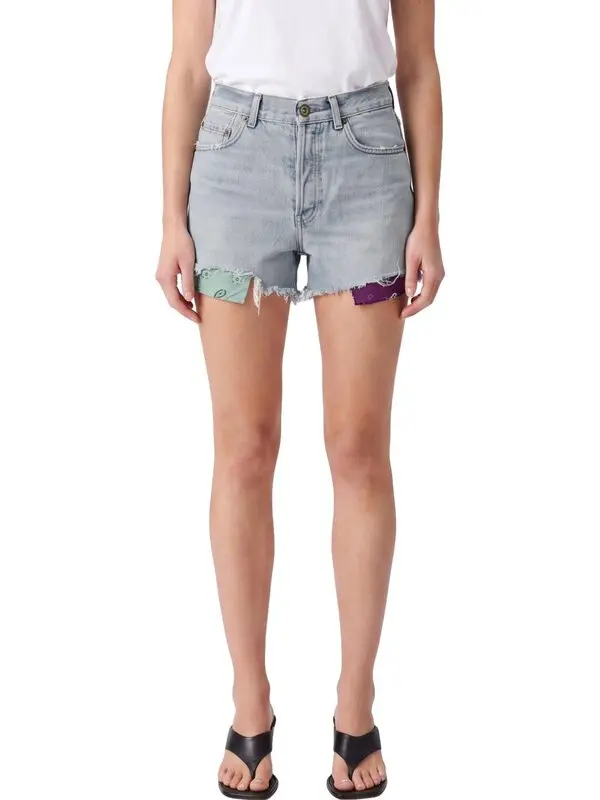 HTC LOS ANGELES High-waisted Shorts With Raw Hem - Denim