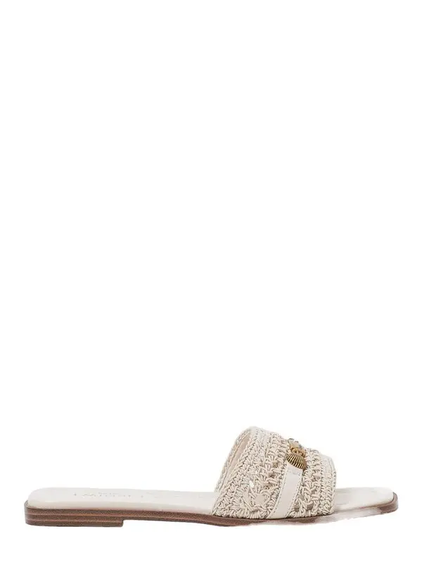 TWINSET Crochet Polyester Slide Sandals With Low Heel And Square Toe - Pearl
