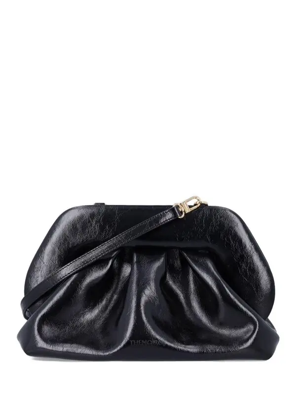 THEMOIRE Bios Draped Vegan Leather Clutch With Removable Strap - Black