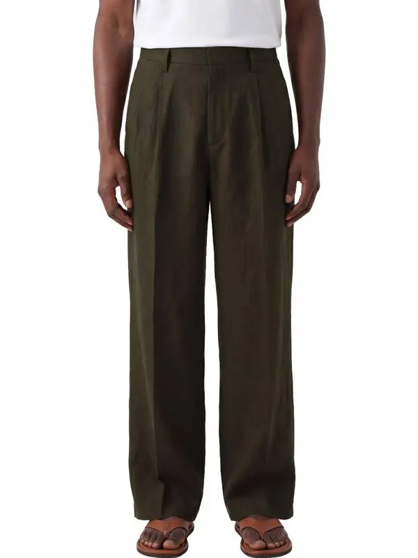 ERL Wide Leg Mid-rise Linen Trousers With Belt Loops - Brown