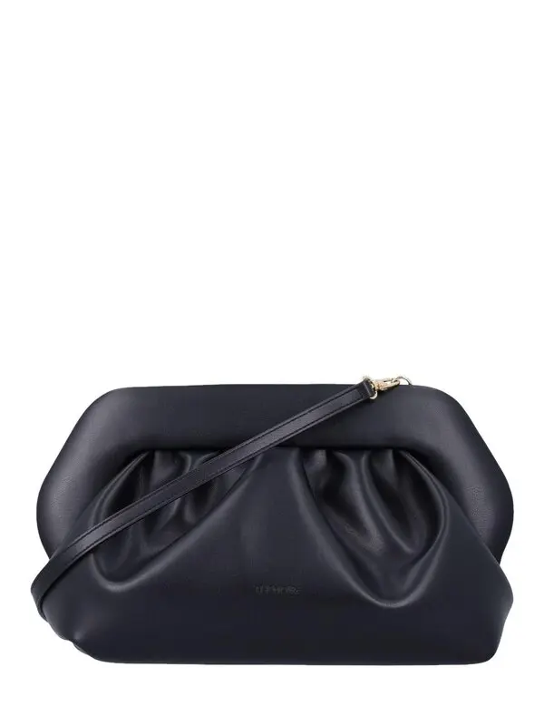 THEMOIRE Bios Draped Vegan Leather Clutch Themoiré With Strap - Black