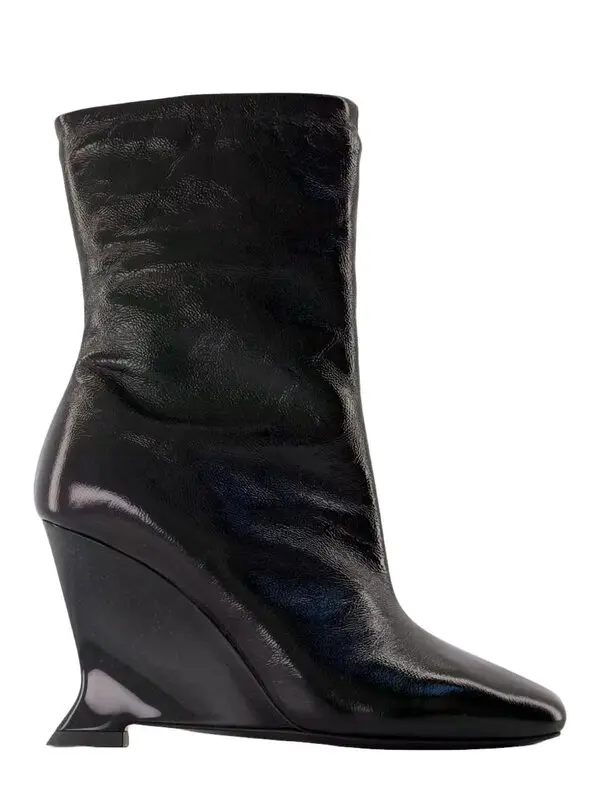 Balmain Patent-leather Wedge Ankle Boots - Black