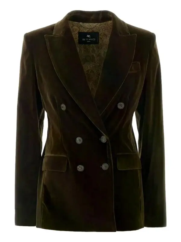 Etro Double-breasted Velvet Blazer - Brown