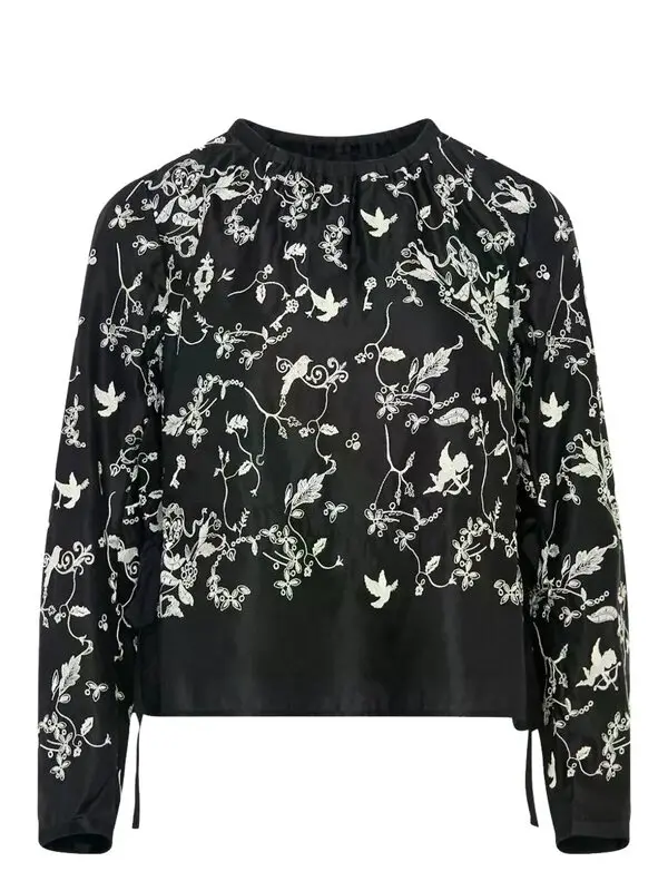 RENLI SU Embroidered Long-sleeve Blouse - Black