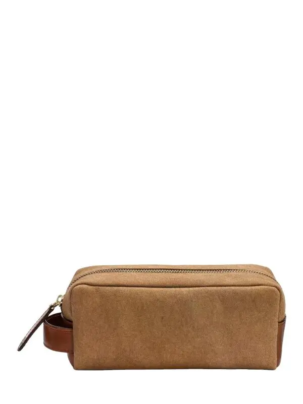 LA PORTEGNA Leather-trimmed Canvas Wash Bag - Neutrals