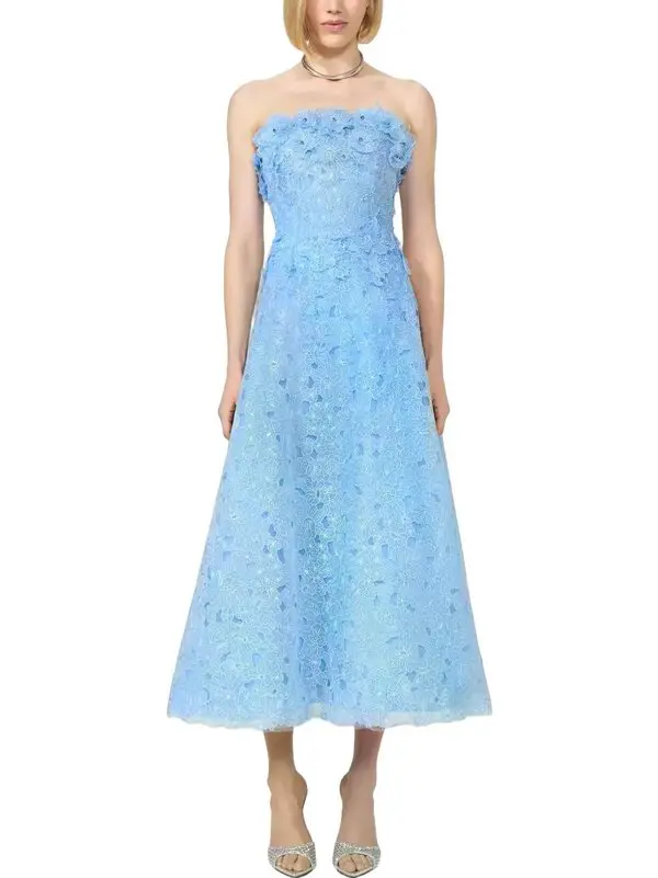 Costarellos Anessa Embroidered Strapless Midi Dress - Blue