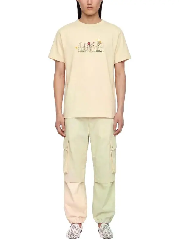 FOUND Floral-embroidered Logo-print T-shirt - Neutrals