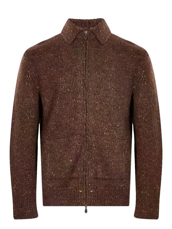 Eleventy Zip-up Flecked Sweater - Brown