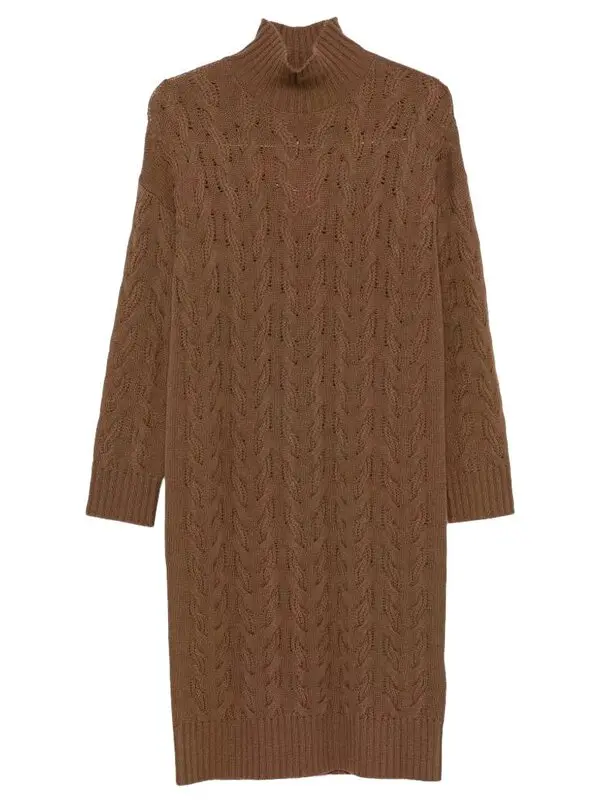 Max Mara Cable-knit Roll-neck Midi Dress - Brown