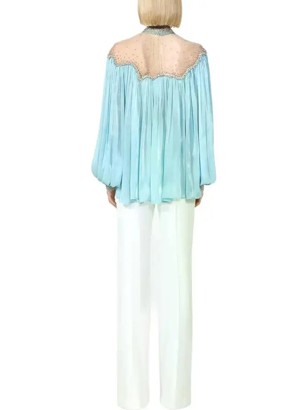 Costarellos Timma Crystal-embroidered Balloon-sleeve Blouse - Blue