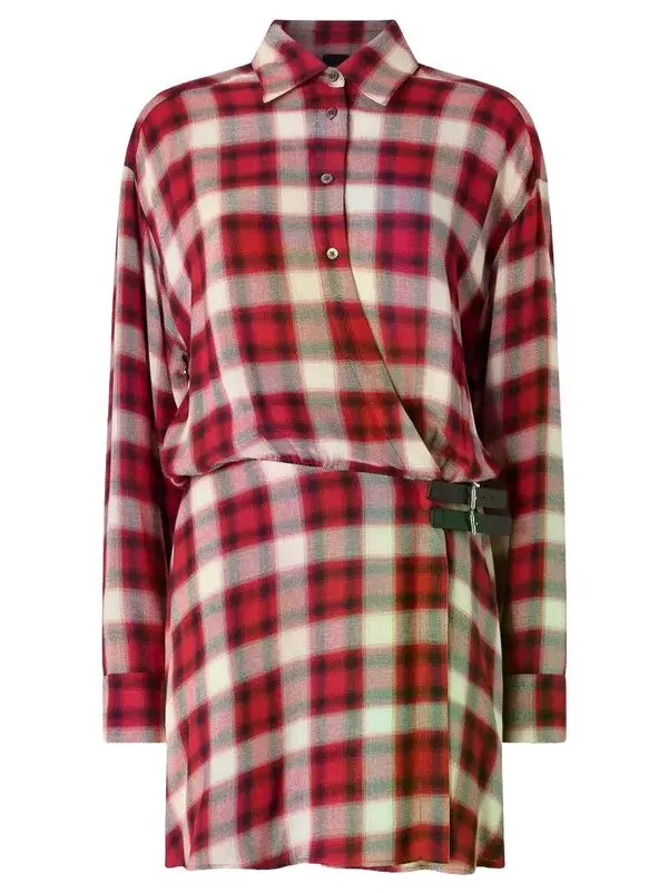 Pinko Check Buckle-detail Shirt Dress - Red