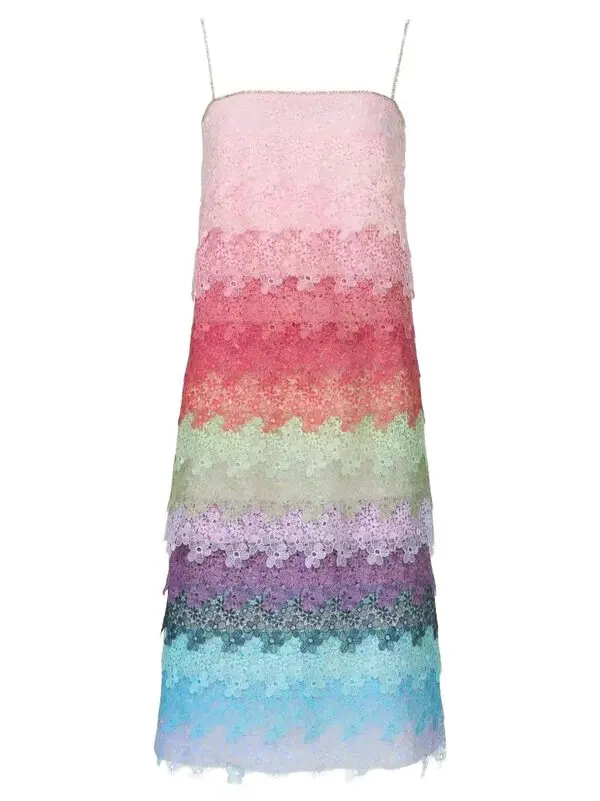 Costarellos Rinna Tiered Lace Midi Dress - Pink