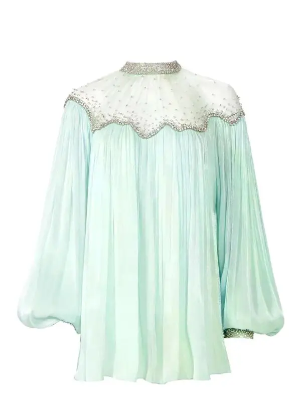 Costarellos Timma Crystal-embellished Georgette Blouse - Green