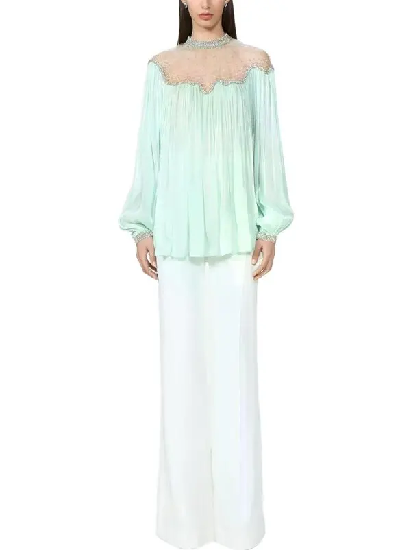 Costarellos Timma Crystal-embellished Georgette Blouse - Green