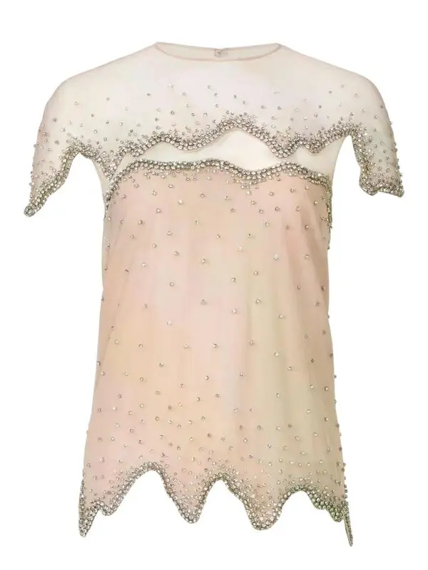 Costarellos Anika Crystal-embellished Tulle Top - Neutrals