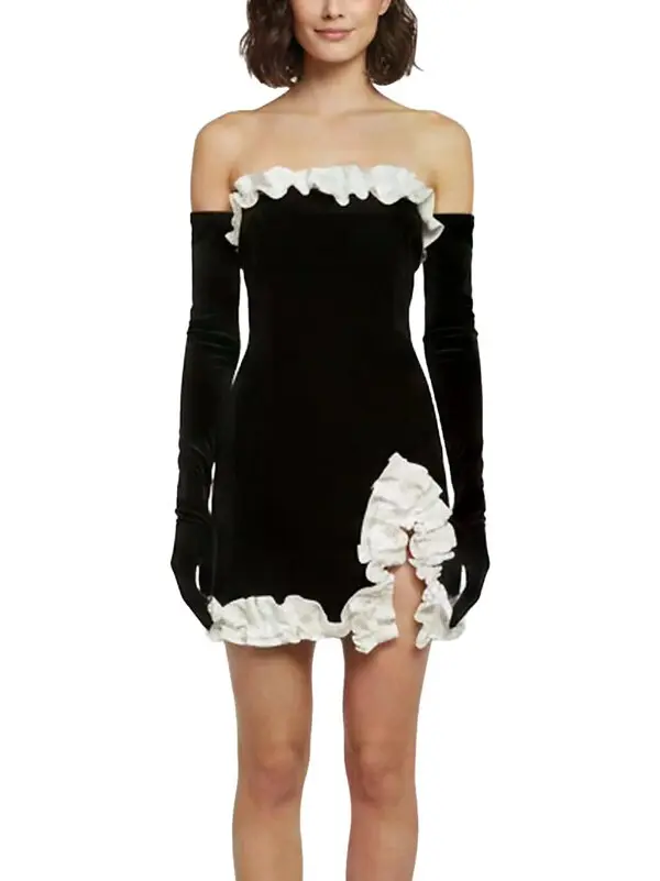 MISCREANTS Strapless Ruffle-trim Mini Dress - Black