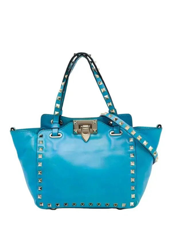 Valentino Garavani 2000-2017 Mini Leather Rockstud Trapeze Satchel - Blue