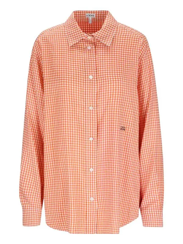 Loewe Anagram-embroidered Micro-checked Shirt - Orange