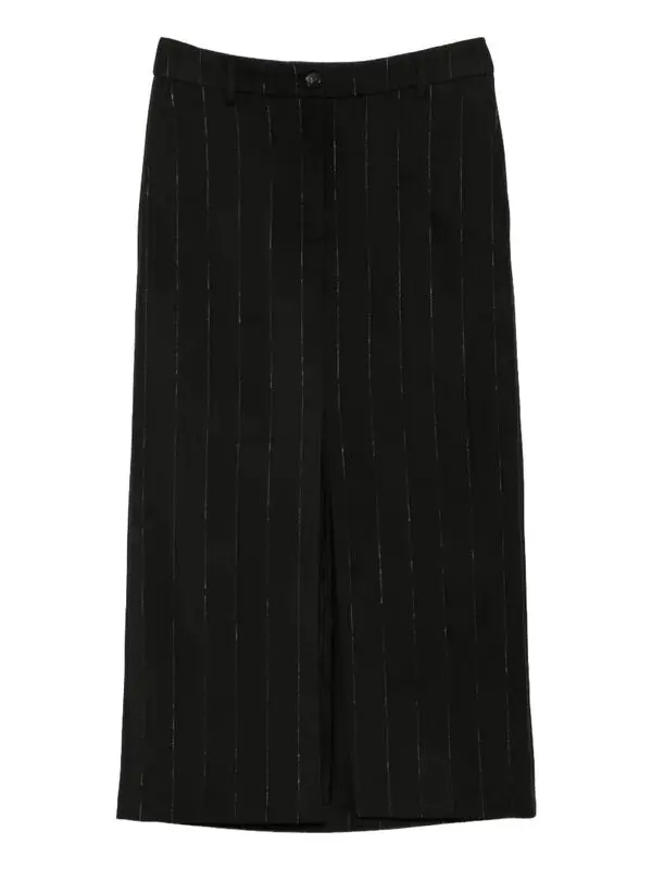 Seventy Pinstripe Front-slit Skirt - Black