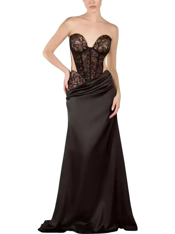 ANDREEA VENECIUC Noemie Lace-panelled Gown - Black