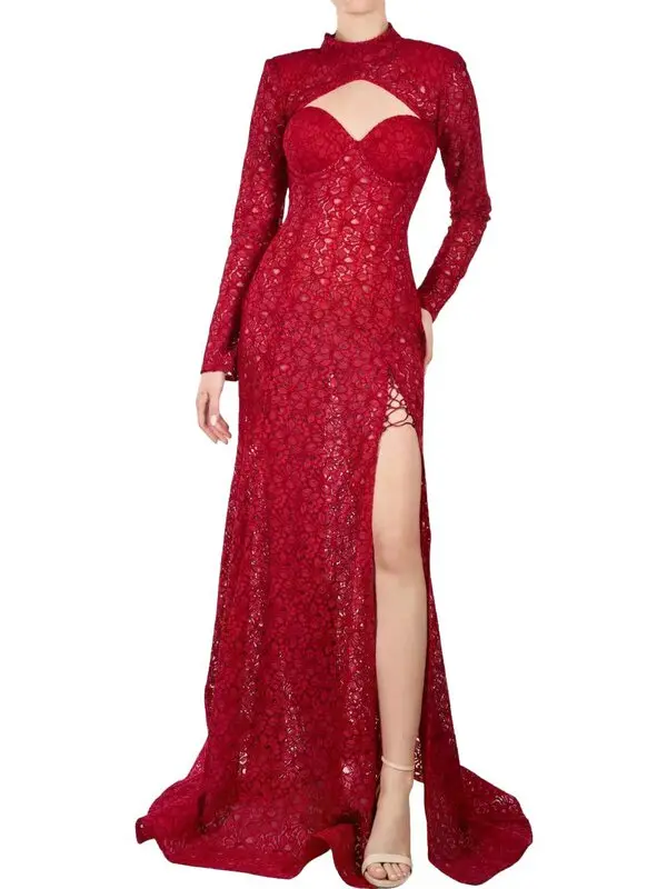 ANDREEA VENECIUC Scarlett Rouge Lace-overlay Cut-out Gown - Red