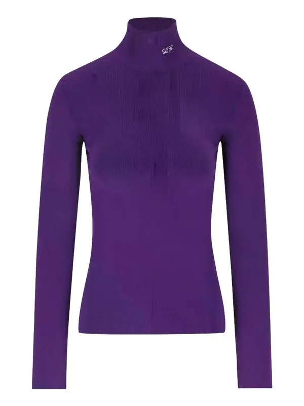 Loewe Anagram-embroidered High-neck Sweater - Purple