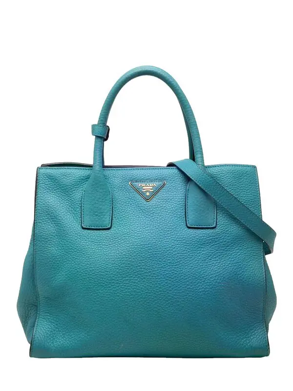 Prada 2010-2026 Vitello Daino Open Convertible Tote Satchel - Blue