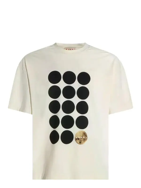 Marni White Cotton T-shirt With Planet Print - Neutrals