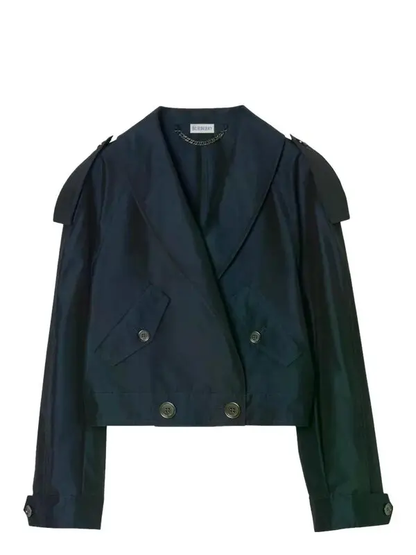 Burberry Cropped Silk Withington Jacket - Blue