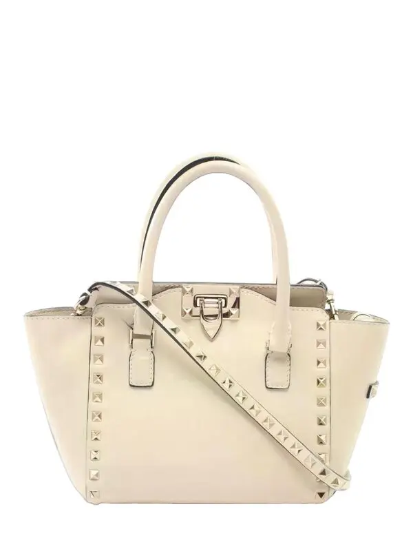 Valentino Garavani 2000s Rockstud Calf Leather Tote Bag - Neutrals