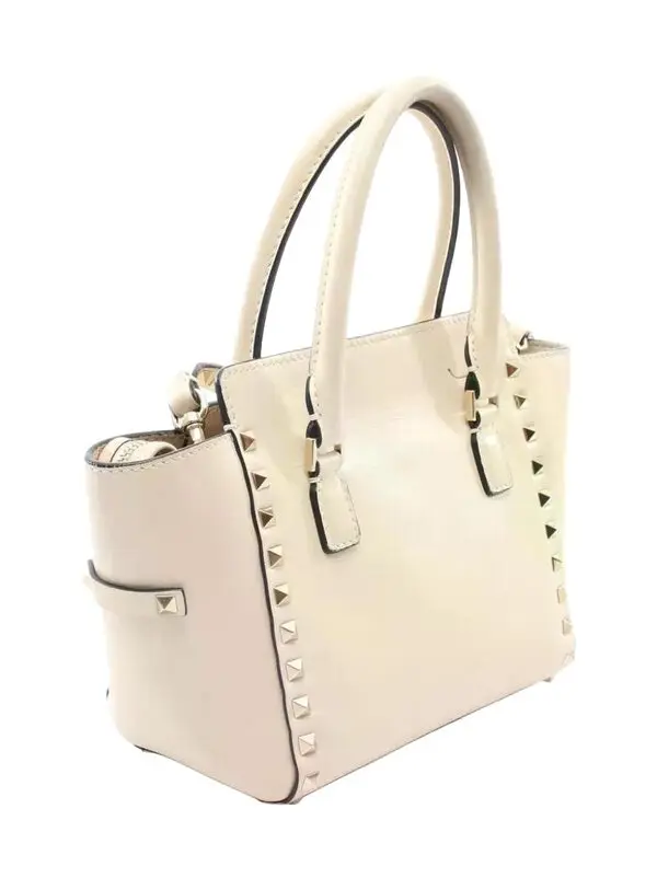 Valentino Garavani 2000s Rockstud Calf Leather Tote Bag - Neutrals