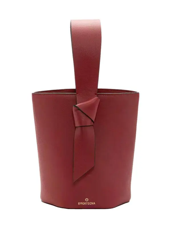 LA PORTEGNA Julieta Knotted Leather Bucket Bag - Red