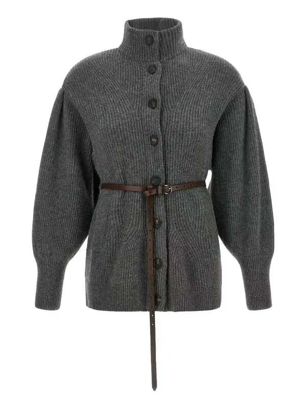 Brunello Cucinelli Belted Chevron-knit Cardigan - Grey