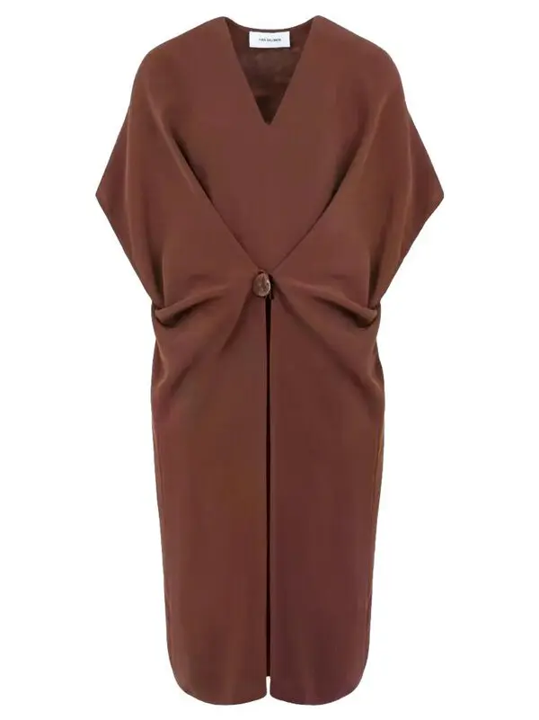 YVES SALOMON Midi Draped Silk-crepe Dress - Brown