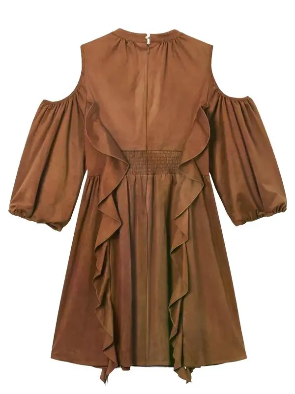B+AB Ruffled Off-shoulder Mini Dress - Brown