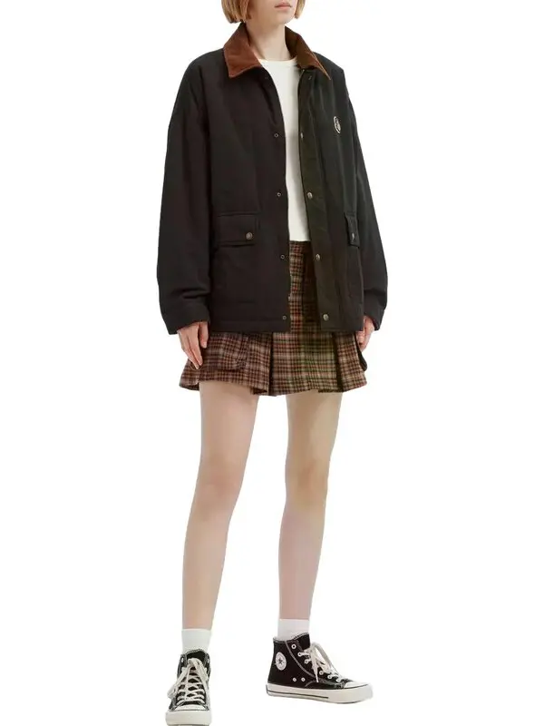 FINGERCROXX Corduroy-collar Logo-patch Jacket - Black