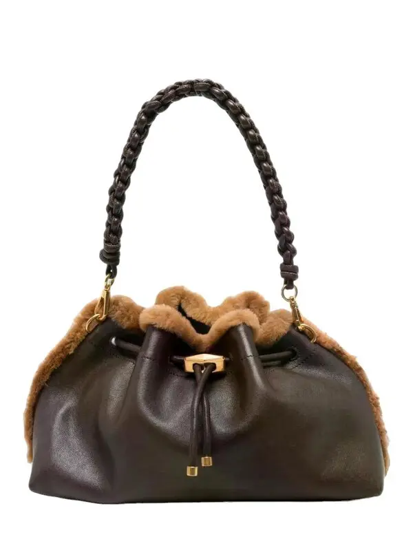 JIMMY CHOO Bon Bon Ew Shearling-trim Shoulder Bag - Brown