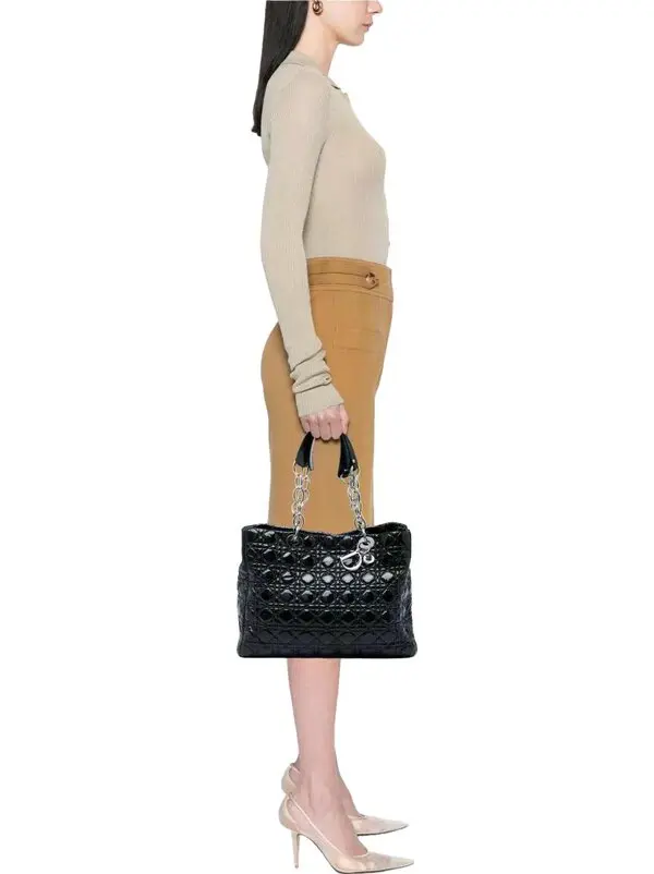 Dior 2011 Large Patent Cannage Lady Soft Shopping Tote Bag - Black
